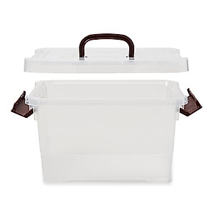 EZOWare 4.6 Quart Plastic Storage Basket Container with Latching Lid, Set of 6 Clear Stackable Tote Organizer Latch Bin Box with Handles for Home, Office, School and more - 11 x 7.7 x 5.5 inch