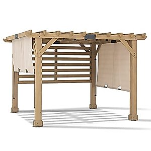 Sunjoy Cedar Pergola 10 x 11 ft. Wooden Hot Tub Pergola with Adjustable Canopy and Privacy Screen by SummerCove