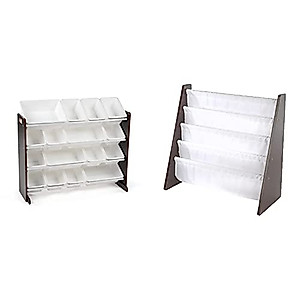 Humble Crew Extra-Large Toy Organizer, 16 Storage Bins, Espresso/White &, Espresso/White Kids Book Rack Storage Bookshelf, 4 Tiers