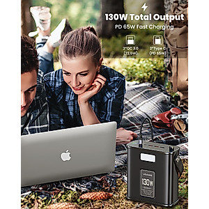 Pluggify Portable Power Station 80000mAh Power Bank 130W Battery Backup 296Wh Generators USB-C Port Laptop Charger LED Flashlight Power Supply with 6.6FT Cable for Camping Fishing RV Emergency