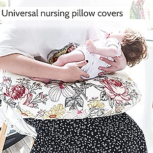 HNHUAMING Floral Nursing Pillow Cover, Breastfeeding Pillow Slipcover for Baby Girls, Soft Snug Fits On Newborn Feeding Pillow Case