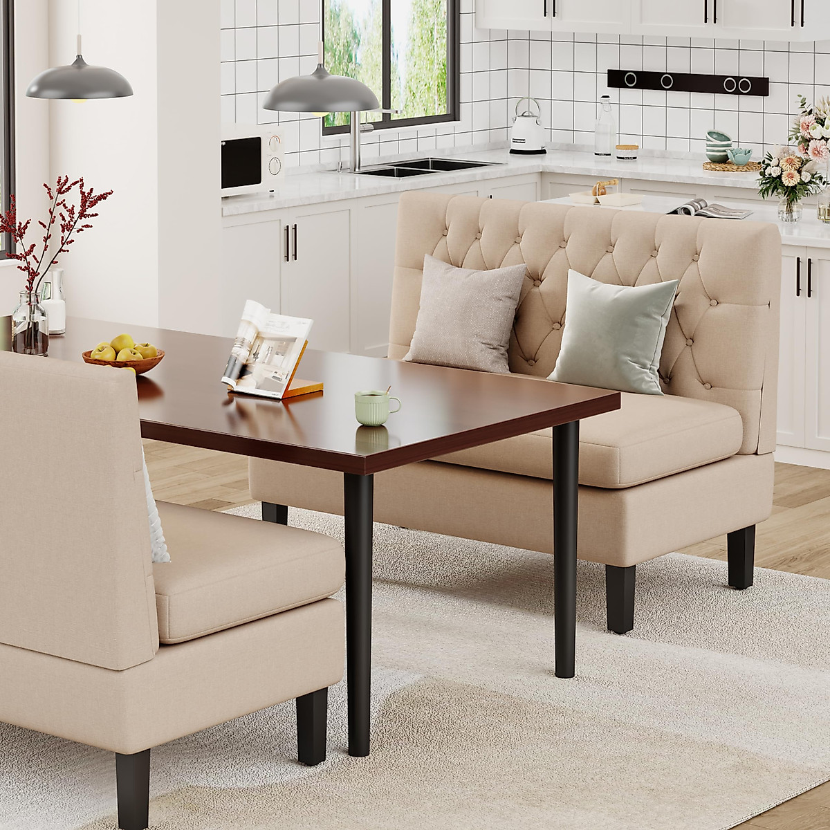 Andeworld Modern Loveseat Settee Button Tufted Sofa Couch Upholstered Banquette Dining Bench High Back Living Room Funiture (Khaki 1)