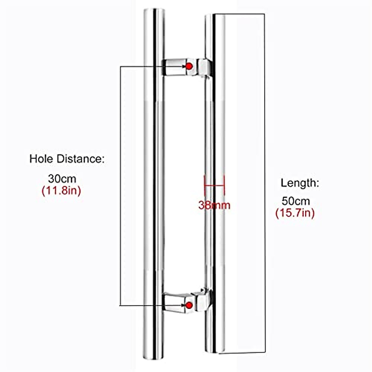 Contemporary Interior Exterior Front Door Handle, Glass Shower Push Pull Door Handle, Heavy Duty Sliding Barn Door Handles, Double Sided, 24/31/39/47/59 Inch Long (Brushed Black 50cm/19.7in)