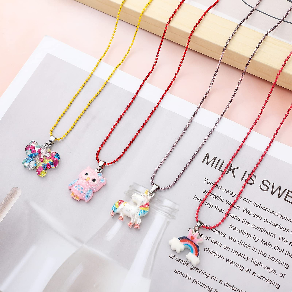 SOTOGO 12 Pieces Girls Necklaces and Bracelets Set Colorful Gift Party Favors Friendship Pretend Dress Up Play Jewelry for Kids Child Toddler, Cute Style