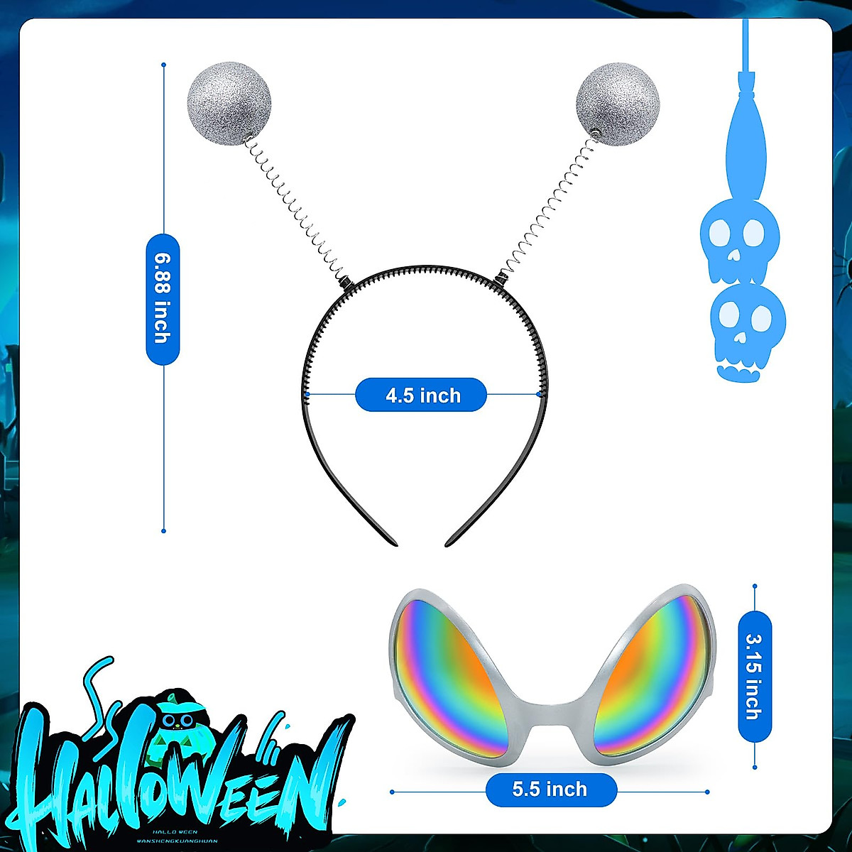 Farochy Costume Headwear - Silver Alien Headband with Glasses and Holographic Glitter, Halloween, Cosplay Party, Christmas, Birthday, Unisex, Partygoers, Families, All Ages