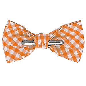 Jacob Alexander Men's Gingham Checkered Pattern Pre-Tied Clip-On Bow Tie - Orange