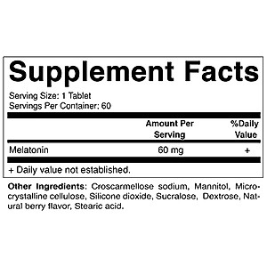 Vitamatic Melatonin 60mg Fast Dissolve Tablets - 60 Vegan Natural Berry Flavor Tablets - Non-Habit Forming - Non-GMO, Gluten Free (1 Bottle)