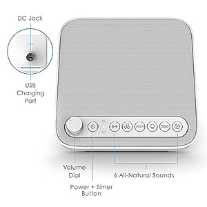 Pure Enrichment® WAVE™ Premium Sleep Therapy Sound Machine with USB Charger - Seamless Looping with 6 Soothing All-Natural Sounds, & Auto-Off Timer - Easily Portable for Travel (White) Patented Design