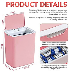 AIOMEST Pink Trash Can with Automatic Sensor, Touchless Inductive Garbage Bin for Bathroom, Kitchen and Bed, Small 3.7 Gallon (14L)
