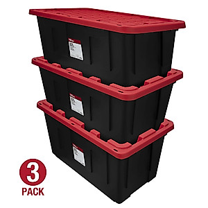 TUBYIC 40 Gallon Large Heavy-Duty Plastic Storage Tote with Lids,Storage Plastic Bin Tote Organizing Container with Durable Lid and Secure Latching Buckles, Black/Red, 3 Pack