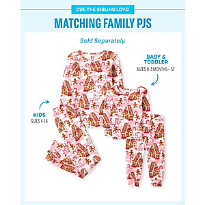 The Children's Place baby girls Family Matching Christmas Holiday Sets, Snug Fit 100% Cotton, Adult, Big Kid, Toddler, Pajama Set, Pink Gingerbread, 8 US