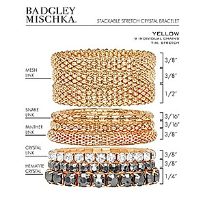 Badgley Mischka Women's Bracelet - Stackable Stretch Layered Crystal Snake Panther Link Mesh Bangle Tennis Bracelet, Yellow