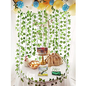 DearHouse 12 Strands Artificial Ivy Leaf Plants Vine Hanging Garland Fake Foliage for Home Kitchen Office Room Wall Decor, 91 Feet