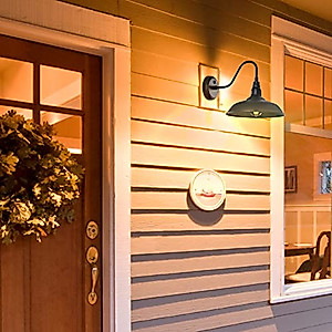 GOALPLUS 10in. Dusk to Dawn Outdoor Gooseneck Barn Light, Matte Black Exterior Wall Mount Light Fixture, Farmhouse Waterproof Wall Sconce for Porch, Patio and Garage, 2 Pack, LMMS2201-2P