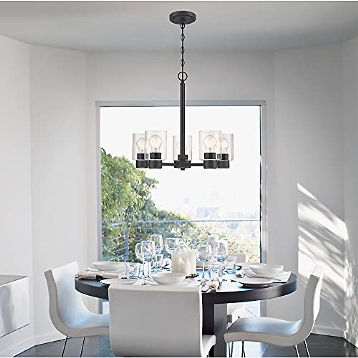 Westinghouse Lighting 6115300 Sylvestre Transitional Five-Light Indoor Chandelier, Matte Black Finish, Clear Glass