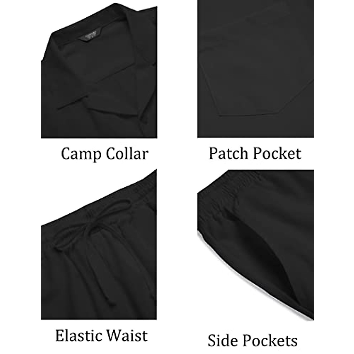 COOFANDY Men's 2 Pieces Shirt Set Short Sleeve Button Down Casual Hippie Holiday Beach T-Shirts Shorts Outfits (Black, Large)