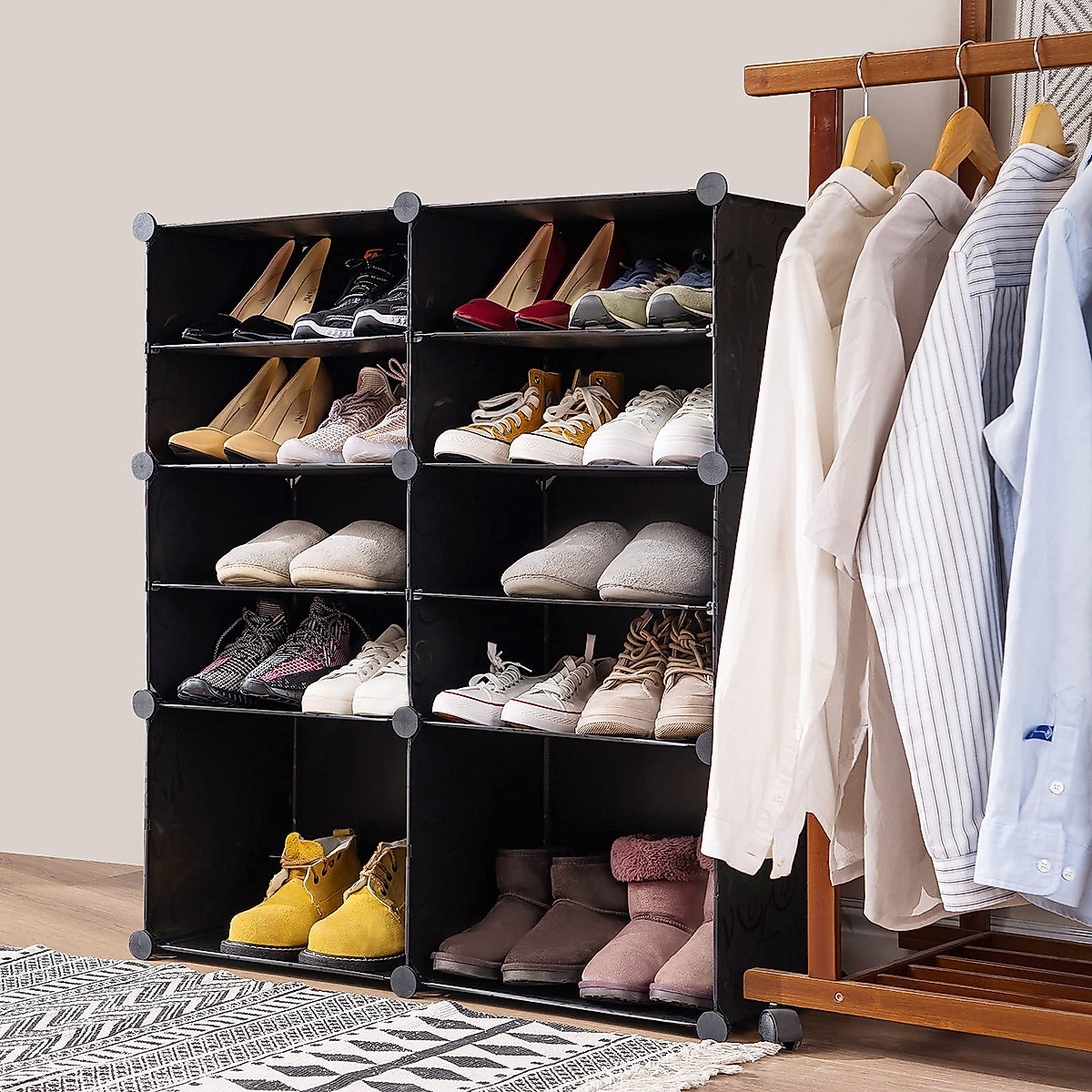 YOUDENOVA Shoe organizer Cabinet,24 Pair shoe rack organizer closet, DIY Narrow Standing Stackable Space Saver Shoe Cabinet with Doors