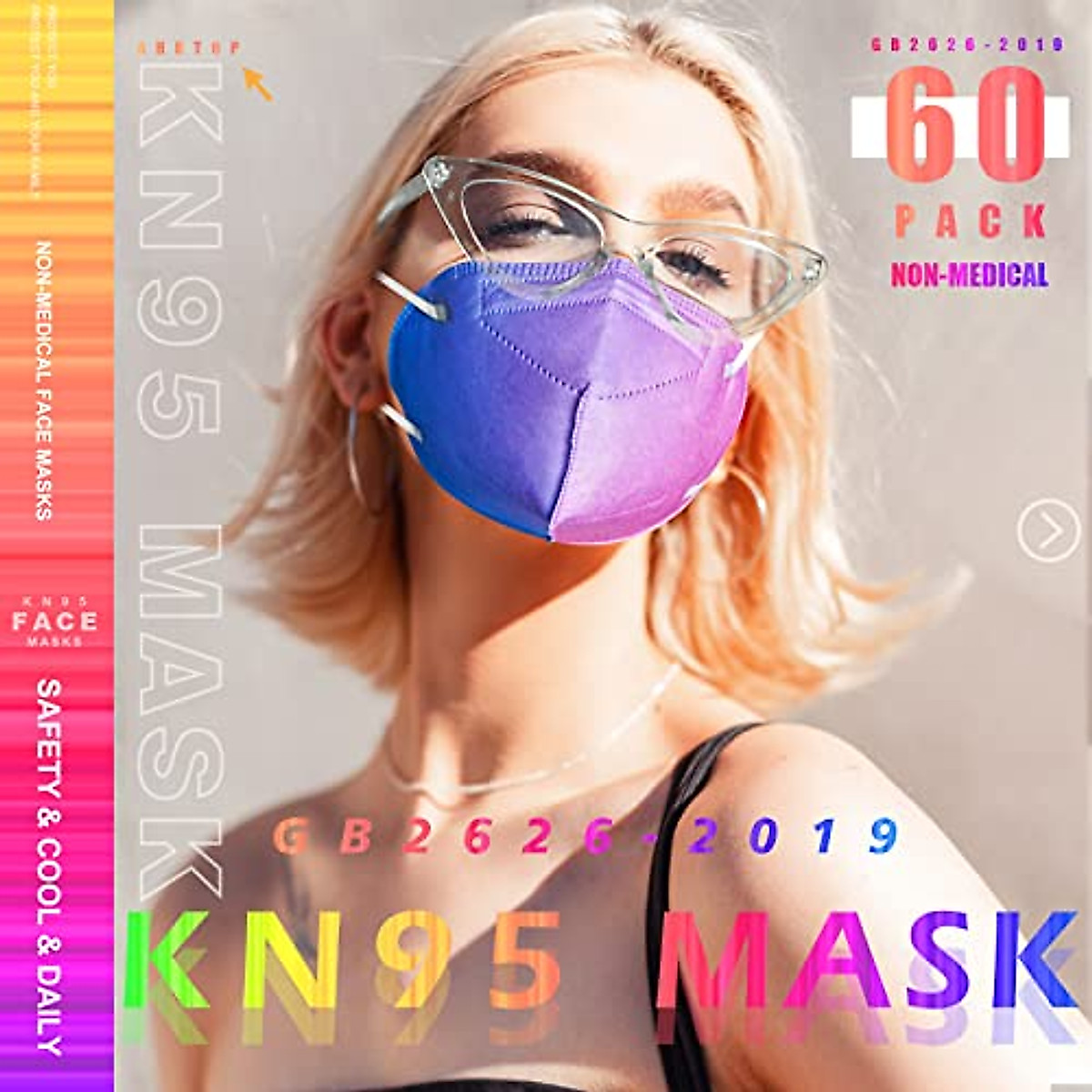 KN95 Face Masks, 60 Pack Individually Wrapped KN95 Masks, 5 layer Colorful Face Mask for Adults Women Men