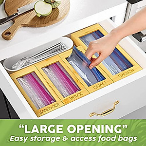 Bag Storage Organizer for Kitchen Drawer, Bambo Food Storage Bags Organizer Holder, Compatible with Quart, Sandwich and Ziplock Gallon, Snack Variety Size Bag (4 Pack)