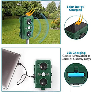GOTSEVEN Ultrasonic Dog Chaser, Outdoor Solar Animal Deterrent, Motion Sensor and Flashing Lights Solar, Outdoor Waterproof Farm Garden Paddock, Dog, Cat, Bird, Squirrel, Green