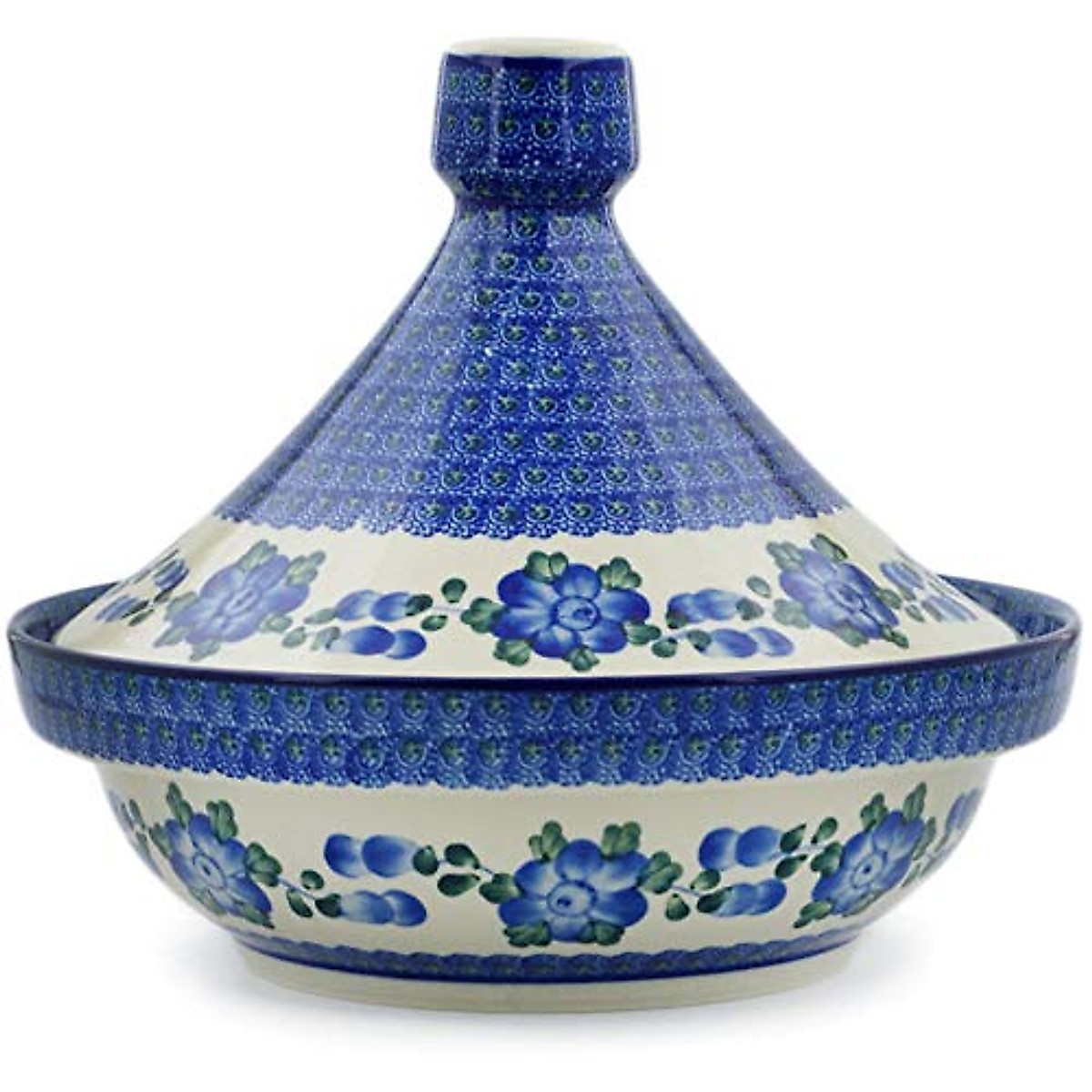 Polish Pottery 56 oz Tagine Pot made by Ceramika Artystyczna (Blue Poppies Theme) + Certificate of Authenticity