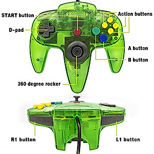 N64 Controller, Wired N64 Games Gamepad for 64-bit System Console Video Game (Pack of 2)