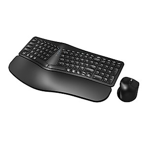 MK960 Ergonomic Wireless Keyboard Mouse Combo, Bluetooth/2.4G Split Design Keyboard with Palm Rest and 4 Level DPI Adjustable Wireless Mouse Multi-Device, Rechargeable, for Windows/Mac/Android(Black)