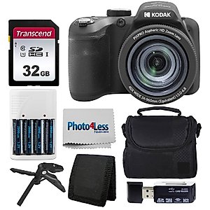 Kodak PIXPRO AZ405 Digital Camera Black, Point & Shoot Camera Case, 32GB SD Memory Card, Rechargeable Batteries & Charger, USB Card Reader, Table Tripod, Accessories