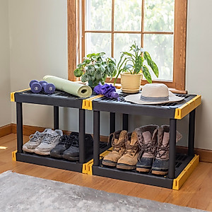 BLACK & YELLOW® 4-Tier Heavy Duty Plastic Storage Shelving Unit, 100lbs/shelf (55”H x 24”W x 20”D), for Indoor/Outdoor Organization, Modular Rack, Extremely Durable®, Made in The USA