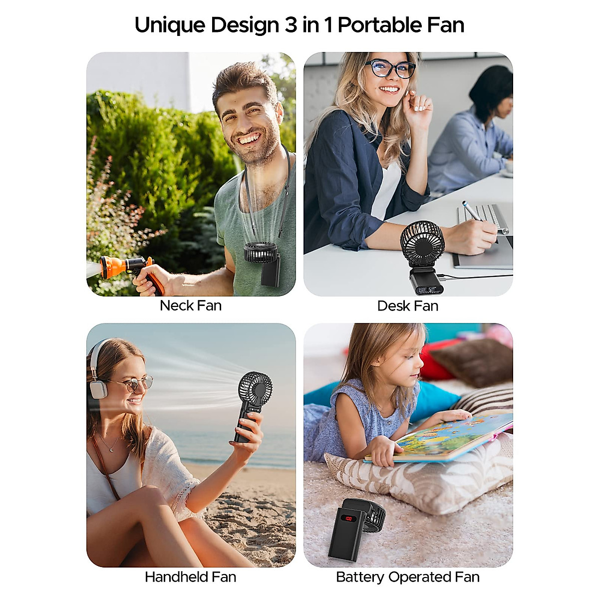 Portable Handheld Fan, 4000mAh 15hrs Mini Battery Operated Fan Personal Fan with Lanyard&LCD, 4 Speeds Strong Wind, Foldable Design for Office, Hiking, Camping, Travel……