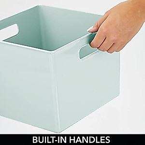 mDesign Plastic Deep Home Storage Organizer Basket Bin, Handles for Cube Furniture Shelving in Office, Closet, Bedroom, Laundry Room, Nursery, Kids Toy Room Shelf, Ligne Collection, 4 Pack, Mint Green