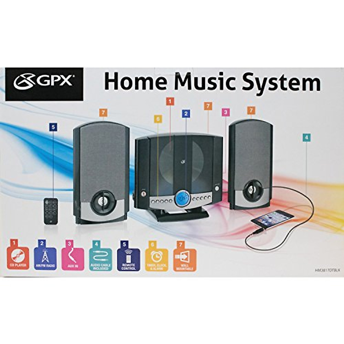 GPX HM3817DTBK Home Music System with Remote and AM/FM Radio black