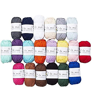 La Mia 20 Skein 100% Mercerized Cotton Mini Yarn for Knitting and Crochet, Total 17.6 Oz Each 0.88 Oz (25g) / 73.2 Yrds (67m), Yarnweight: 3 DK, Assorted Colors Yarn