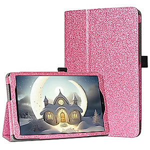 Caweet Case for TCL Tab 8 LE (Model: 9137W) 2023 Release, (𝐍𝐨𝐭 𝐅𝐢𝐭 𝐓𝐂𝐋 𝐓𝐚𝐛 𝟖 𝐌𝐨𝐝𝐞𝐥: 𝟗𝟎𝟑𝟖𝐒), Premium Leather Stand Cover with Magnetic Closure, Glitter Pink