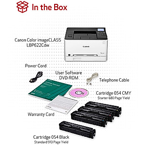 Canon Color imageCLASS LBP622Cdw Wireless Single-Function Laser Printer - Print only - 5-line LCD, 22 ppm, 600 x 600 dpi, 1GB Memory, Auto 2-Sided Printing, 8.5 x 14, USB, Ethernet