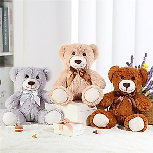 UHousDeco 13.5 Inch 3 Packs Cute Teddy Bear Stuffed Animal Plush Toys Gift for Kid, Grey Tan Brown