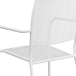 EMMA + OLIVER Commercial Grade White Indoor-Outdoor Steel Patio Arm Chair with Square Back