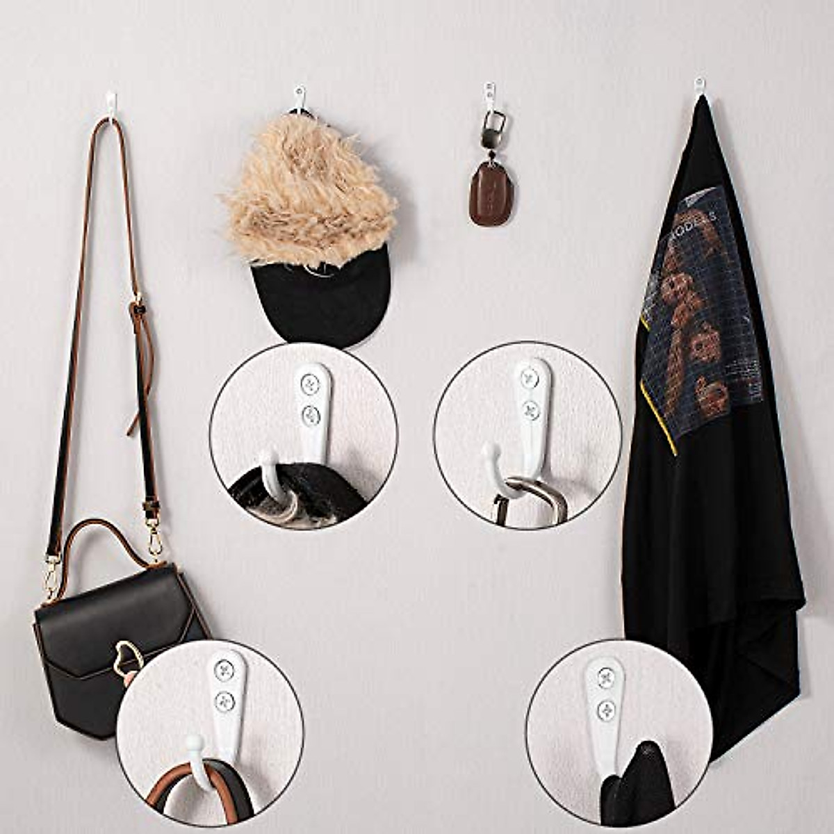 30 Pieces Large Wall Mounted Coat Hook Robe Hooks Cloth Hanger Coat Hanger Coat Hooks Rustic Hooks and 60 Pieces Screws for Bath Kitchen Garage Single Coat Hanger (White)