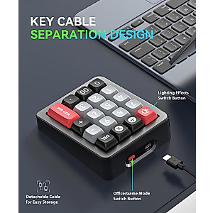TISHLED Aluminum Mechanical Numpad Programmable Macro Keypad RGB LED Backlit Hot Swappable Number Pad 19-Key NKRO Linear Red Switches Numeric Keyboard Wired USB-C for PC/Laptop/Win/Mac, Black