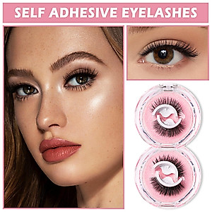 Self Adhesive Eyelashes,Reusable Self adhesive Eyelashes,No Glue Reusable Adhesive Eyelashes,False Eyelashes Natural Look,Self Sticking Eyelashes for Women (Pack of 2 Pairs)