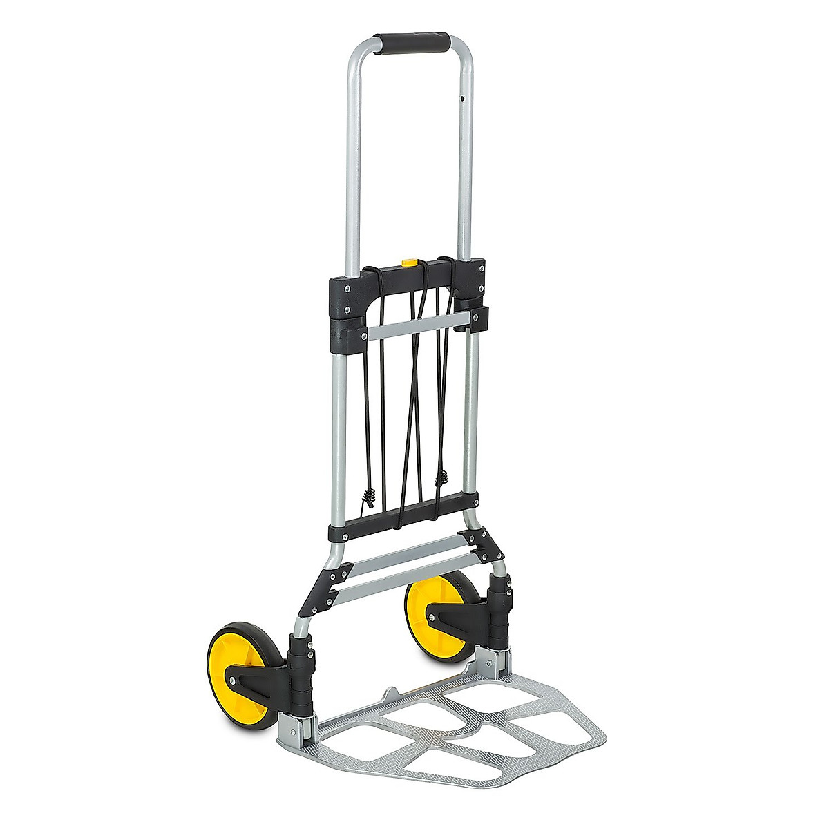 Mount-It! Folding Hand Truck and Dolly, 264 Lb Capacity Heavy-Duty Luggage Trolley Cart with Telescoping Handle and Rubber Wheels, Silver, Black, Yellow