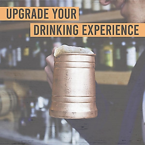 PURE COPPER BEER MUG – Unique Tankard Look - Handmade 100% Pure Copper Beer Stein - Solid Copper,No Lining - Polished Copper Inside & Out - 18 oz – Ice Cold Beer, Moscow Mules, & Recipes E-book