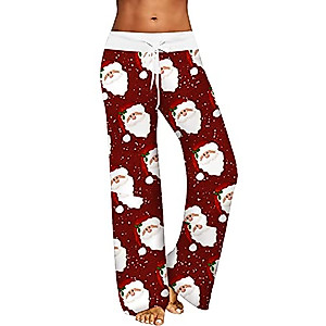 Sweatpants Womens,Womens Sweatpants with Pockets Christmas Print Elastic Waisted Baggy Sweatpants Drawstring Casual Baggy Baggy Sweatpants Xmas Graphic Print Rose Gold XL