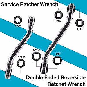 DURATECH HVAC Service Wrench Set, 2-Piece Refrigeration Wrench Set, 4 IN 1 Service Wrench, 3/16", 1/4", 5/16", 3/8", for Air Conditioning and Refrigeration Equipment, with 2PCS Hex Bit Adapter