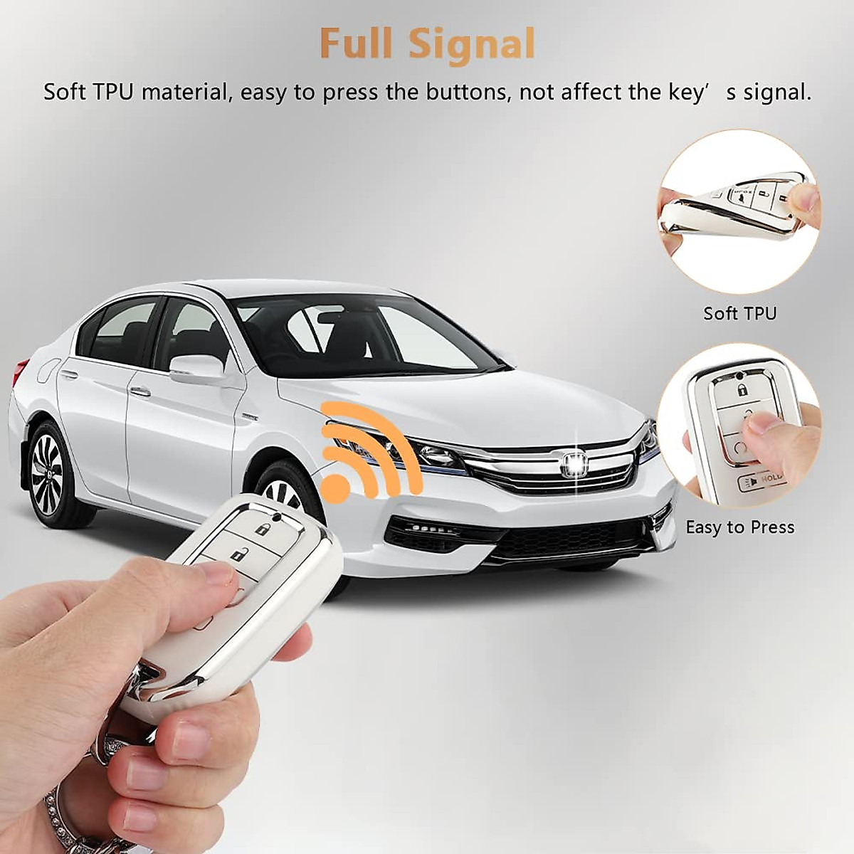 PIFOOG Key Fob Cover for Honda Accord Civic CRV Pilot Passport Insight Accessories White TPU 5 Buttons Smart Keys Case Shell Protector Bling Car Keychain Girly Women