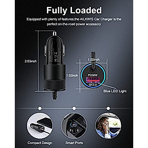 48W USB C Car Charger Fast Charging, 2Port Cigarette Lighter Adapter with 3FT Type C Phone Charger Cable for Samsung Galaxy S23 S22 S21 S20 A03s A13 Z Flip 4, Pixel 7 Pro 6a, iPhone 14 Plus, Moto