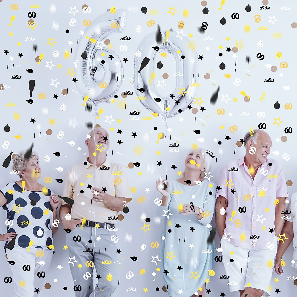 3000 Pieces Happy Birthday Confetti Number 60 Confetti Birthday Cake Confetti Table Scatter Confetti, Black Gold Silver Party Decorations Supplies for Birthday Anniversary (60th Style)