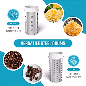 Vivaant Professional-Grade Rotary Grater - 2 Stainless Steel Drums - Grate Or Shred Hard Cheeses, Chocolate, Nuts, and More - Award-Winning Design with Handle