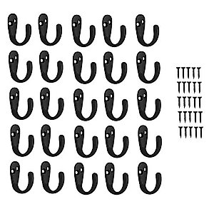 25 Pcs Black Wall Mounted Single Hook Robe Hooks Hat Hook Coat Hooks Cloth Hanger with 50 Pcs Screws by Erlvery DaMain
