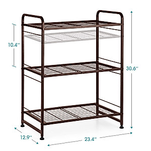 Auledio 3 Tiers Metal Shelves, Unit Storage Rack, Wire Shelving with Leveling Feet for Kitchen Counter, Living Room, Bethroom, Toliet, Garage, Office - Bronze